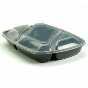 Sabert - FastPac Container, Large 3-Compartment Black Rectangular, 35 ...