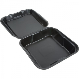 Genpak - Container, 9.25x9.25x3 Black 1 Compartment Snap It Foam Hinged ...